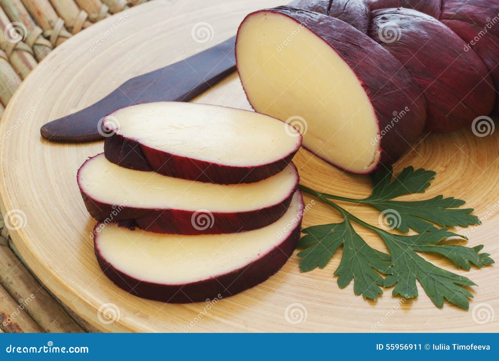 Treccia Braided Mozzarella Cheese Marinated in Red Wine Stock Image ...