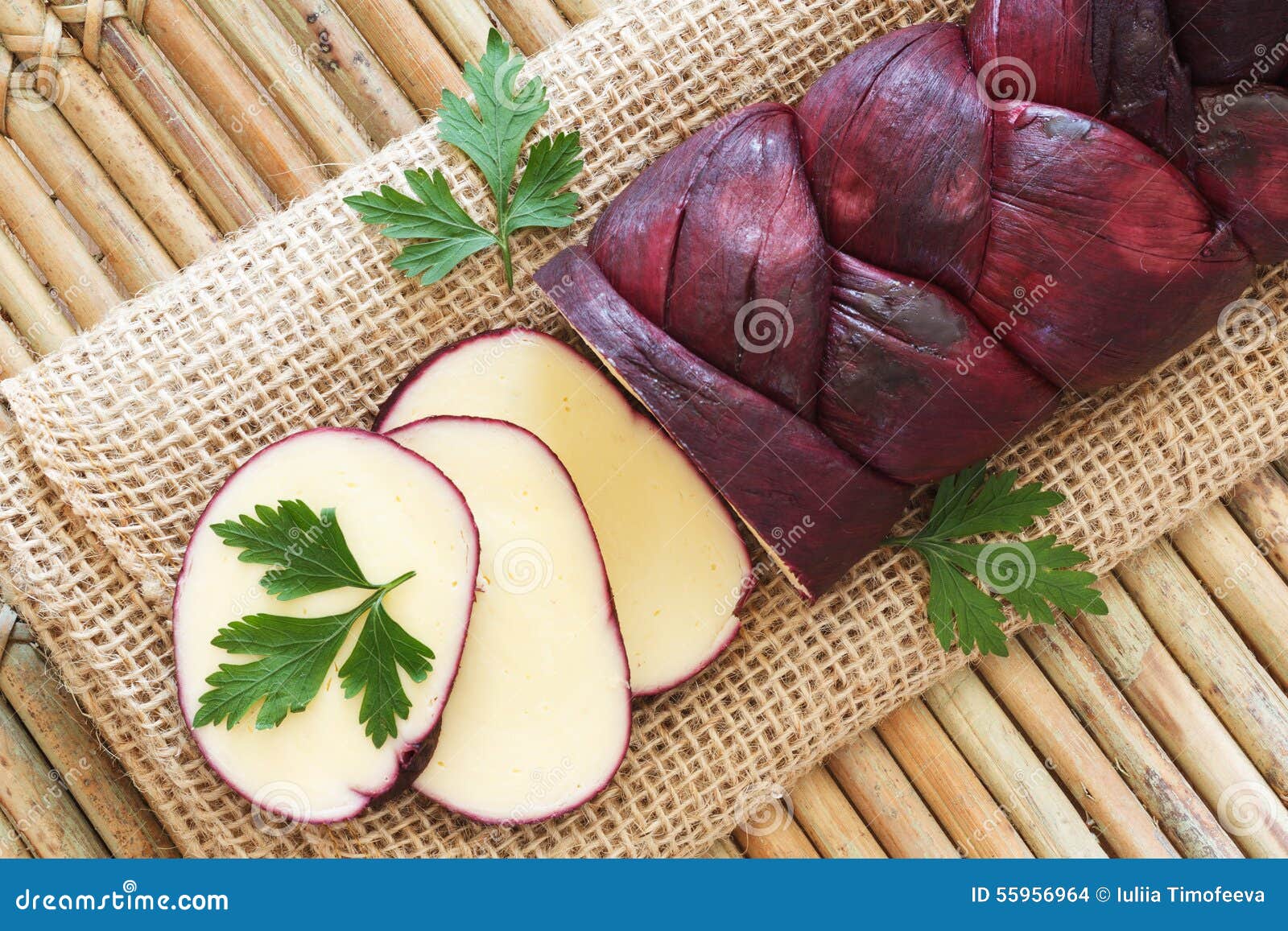 Treccia Braided Mozzarella Cheese Marinated in Red Wine Stock Photo ...