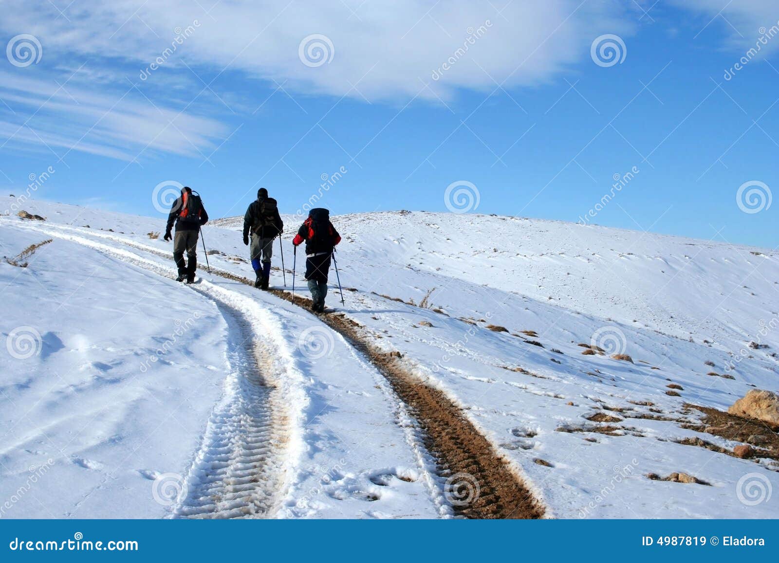Trecking on Snowy Path on a Sunny Winter Day Stock Image - Image of ...