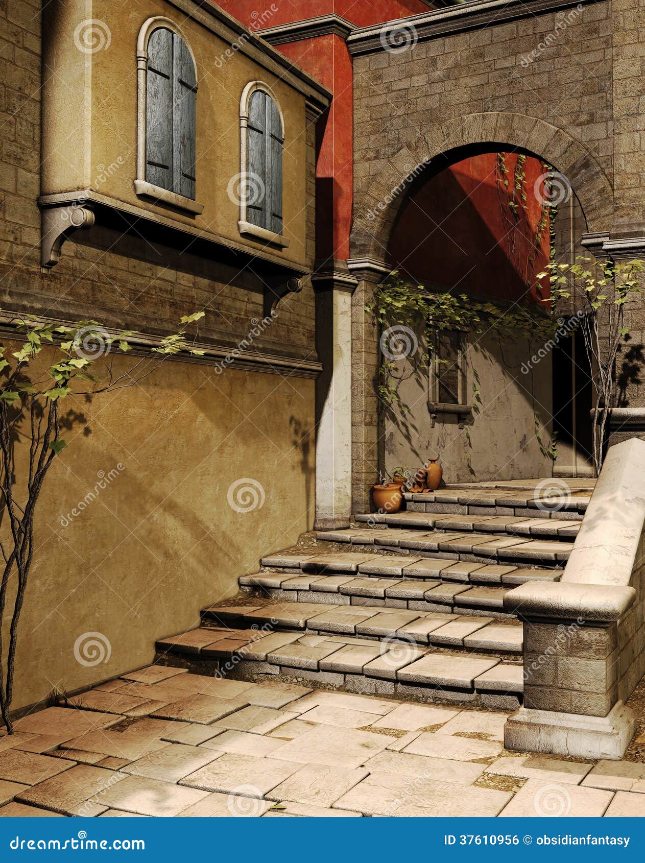 Treden en poort met klimop stock illustratie. Illustration of fantasie ...