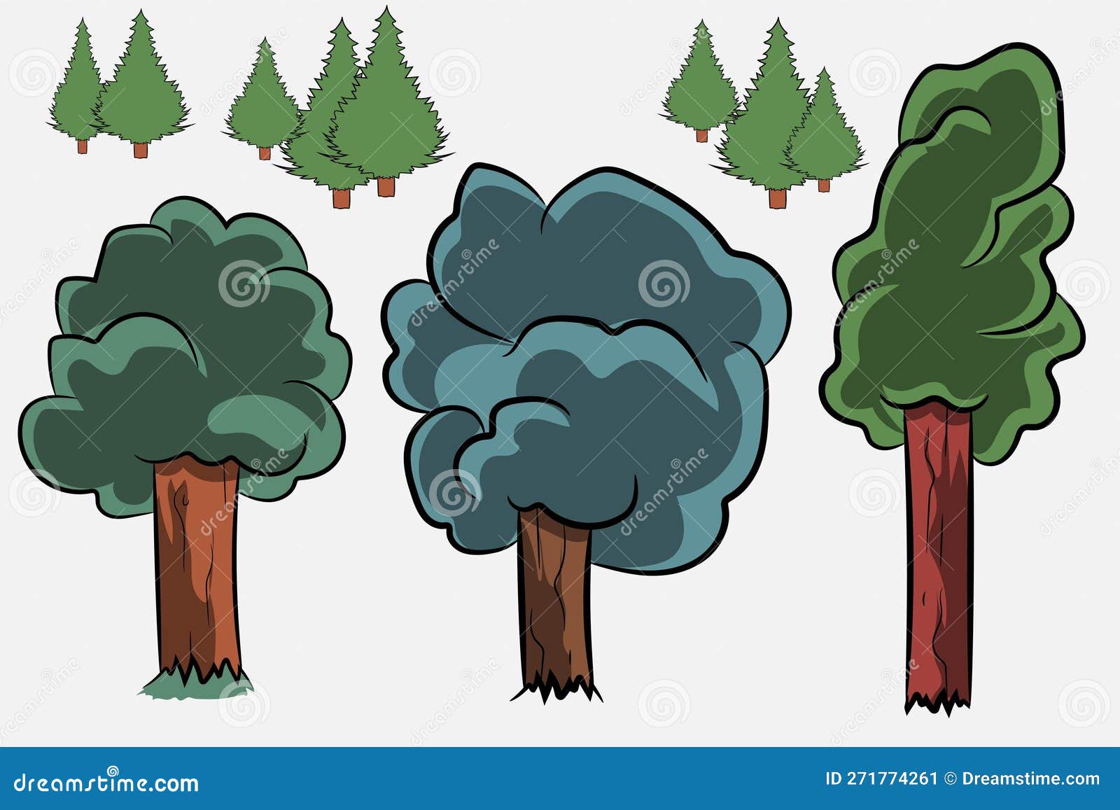 Set of Cartoon Trees Forest Nature Stock Vector - Illustration of grass ...