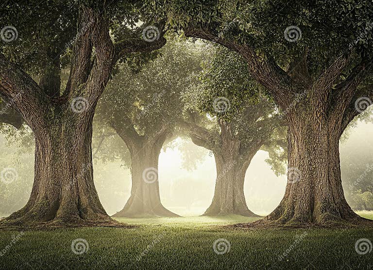 Tree with Ancient Branches, Digital Art, Fantasy Background Stock ...