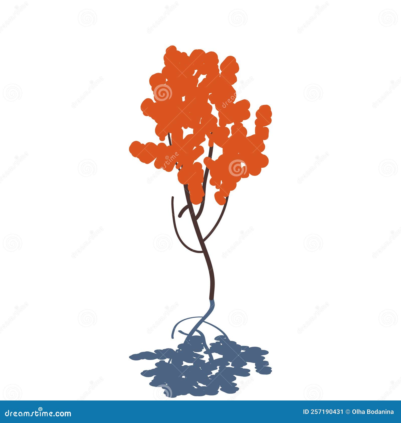 Tree in Autumn Season with Bright Red Leaves, Isolated Vector ...