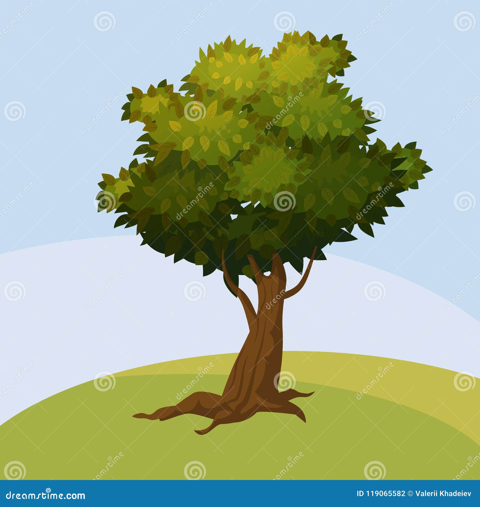 Tree, Background, Abstract Landscape, Cartoon Style, Vector ...