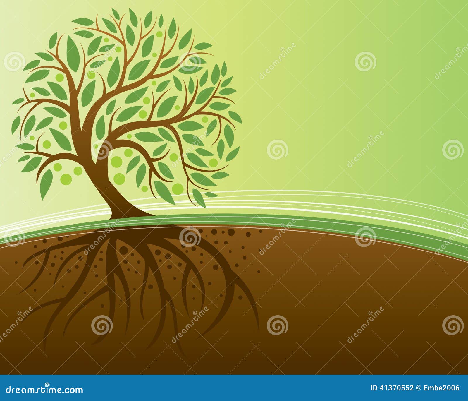 Cartoon Tree With Branches And Roots