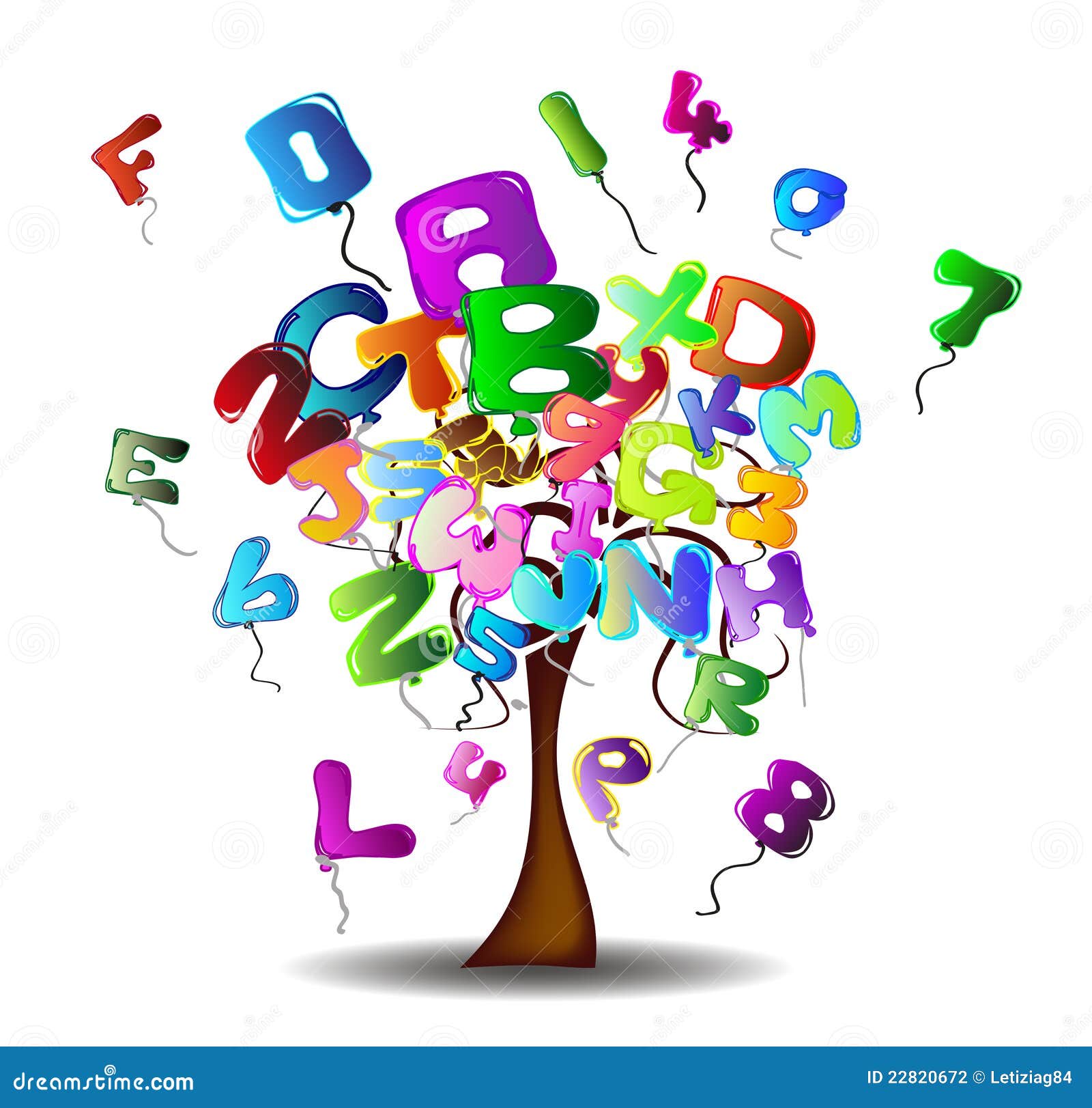 Tree with Balloons in the Shape of Letters and Num Stock Vector ...