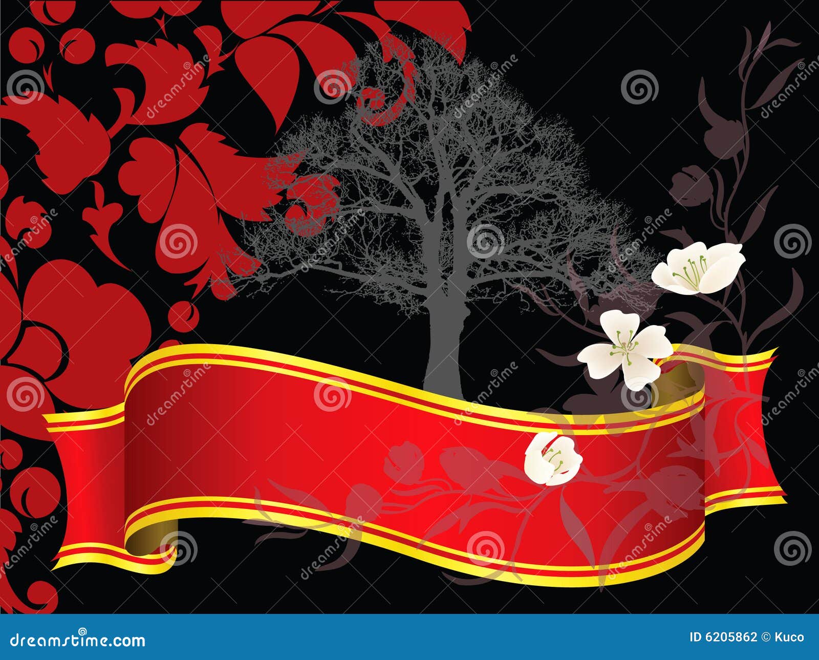 Tree, banner and flowers stock vector. Illustration of flower - 6205862