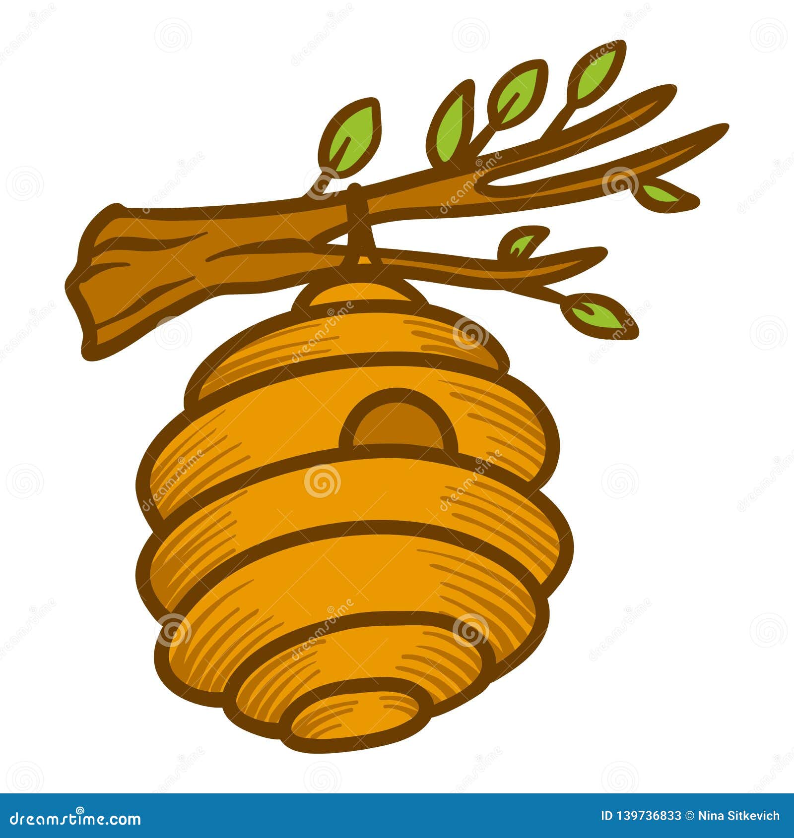 Tree Beehive Icon, Hand Drawn Style Stock Vector - Illustration of ...