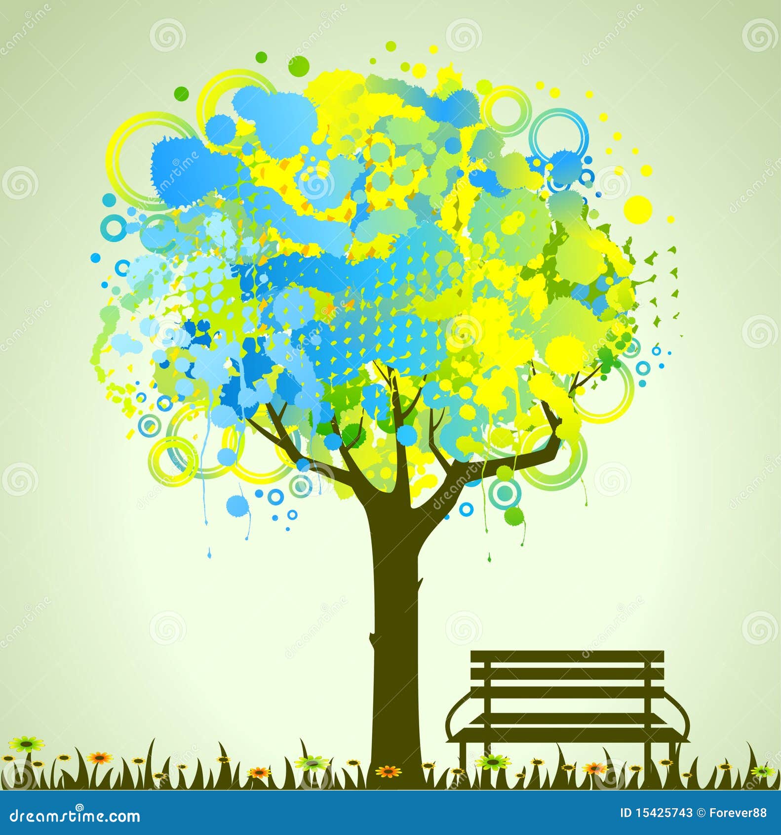 Tree with bench stock vector. Illustration of creative - 15425743