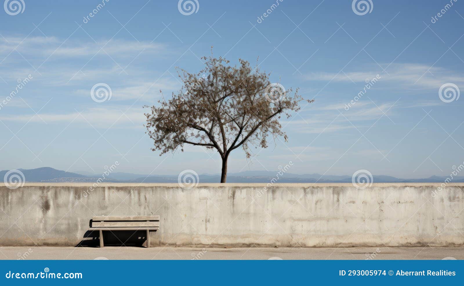 A Tree and a Bench in Front of a Wall Stock Illustration - Illustration ...