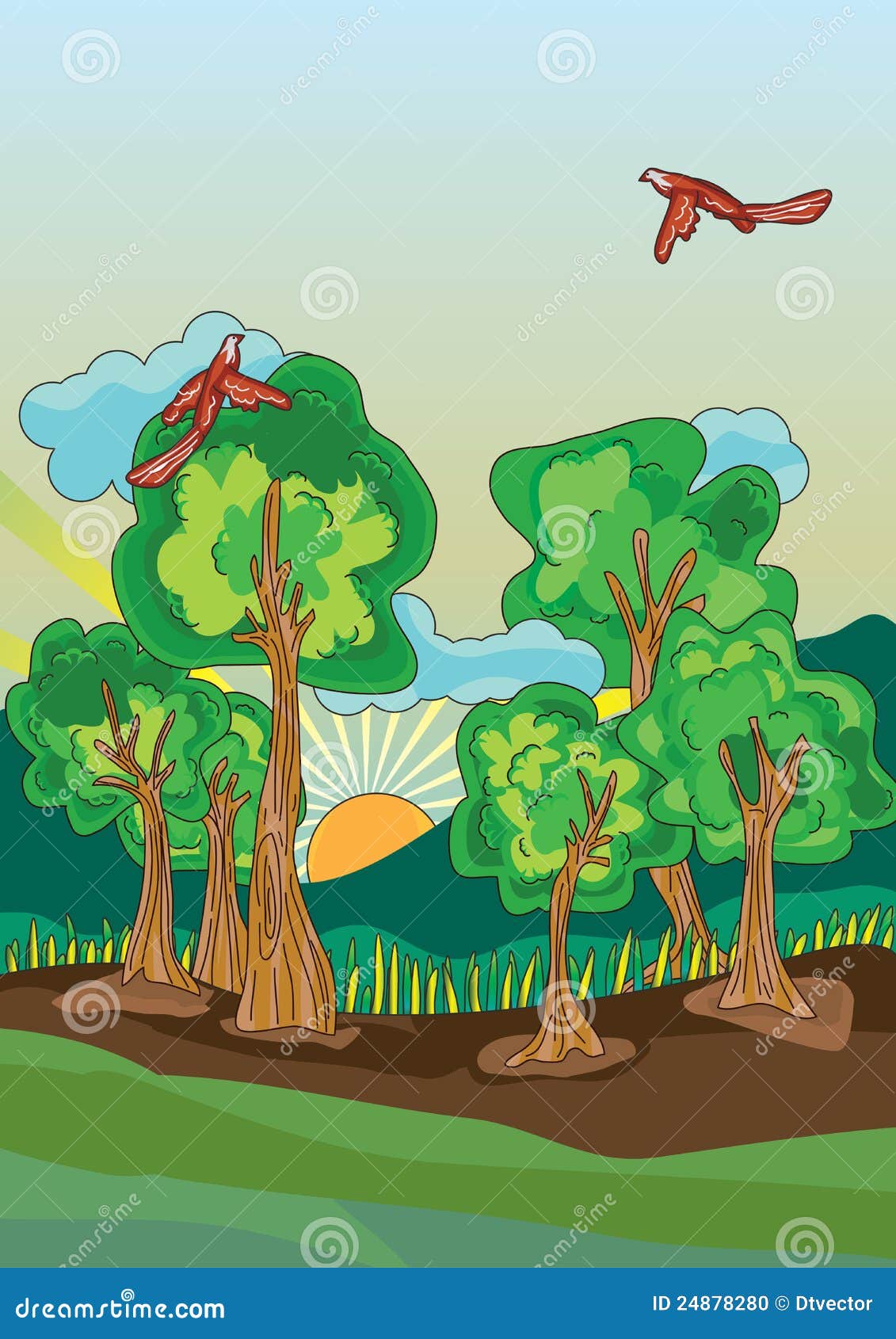 Tree Bird Landscape Template_eps Stock Vector - Illustration of book ...