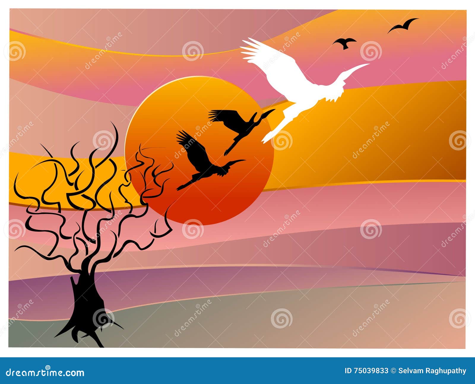 Tree with birds background stock vector. Illustration of bird - 75039833