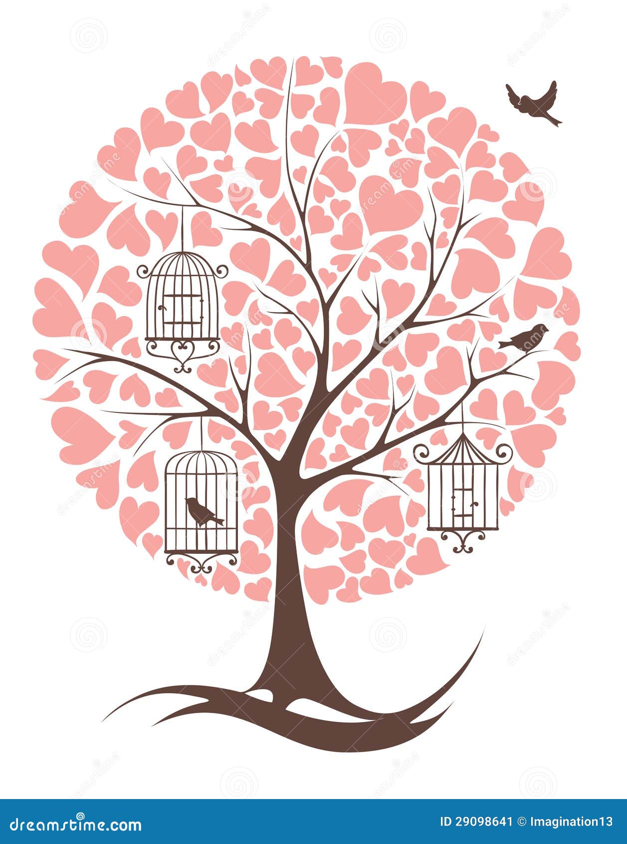 Tree with birds and hearts stock vector. Illustration of decorative ...