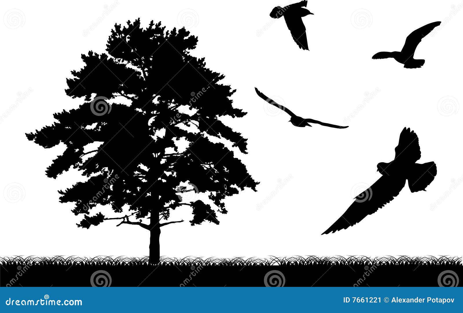 Tree and birds silhouette stock illustration. Illustration of nature ...