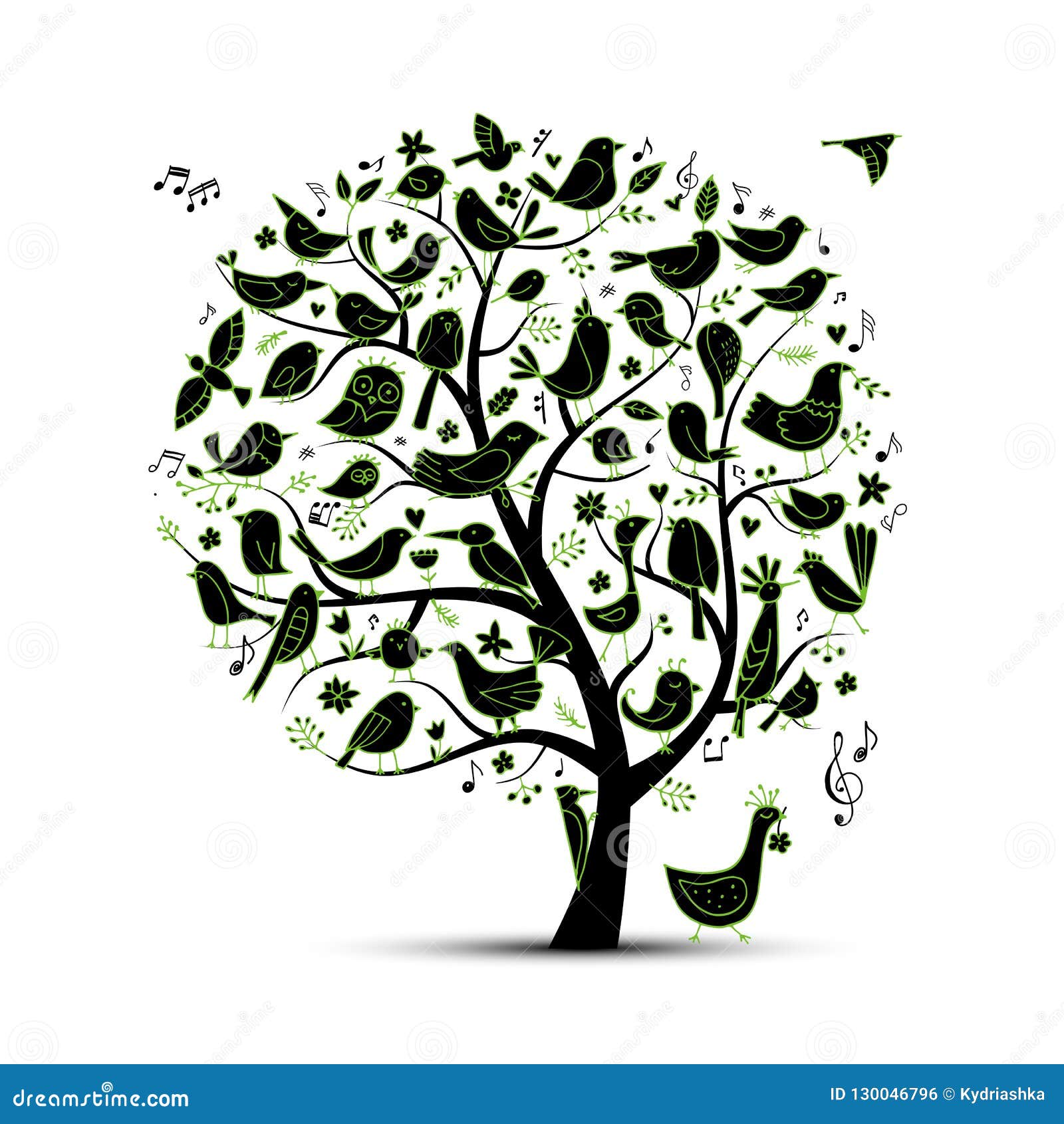 Tree with Birds, Sketch for Your Design Stock Vector - Illustration of ...
