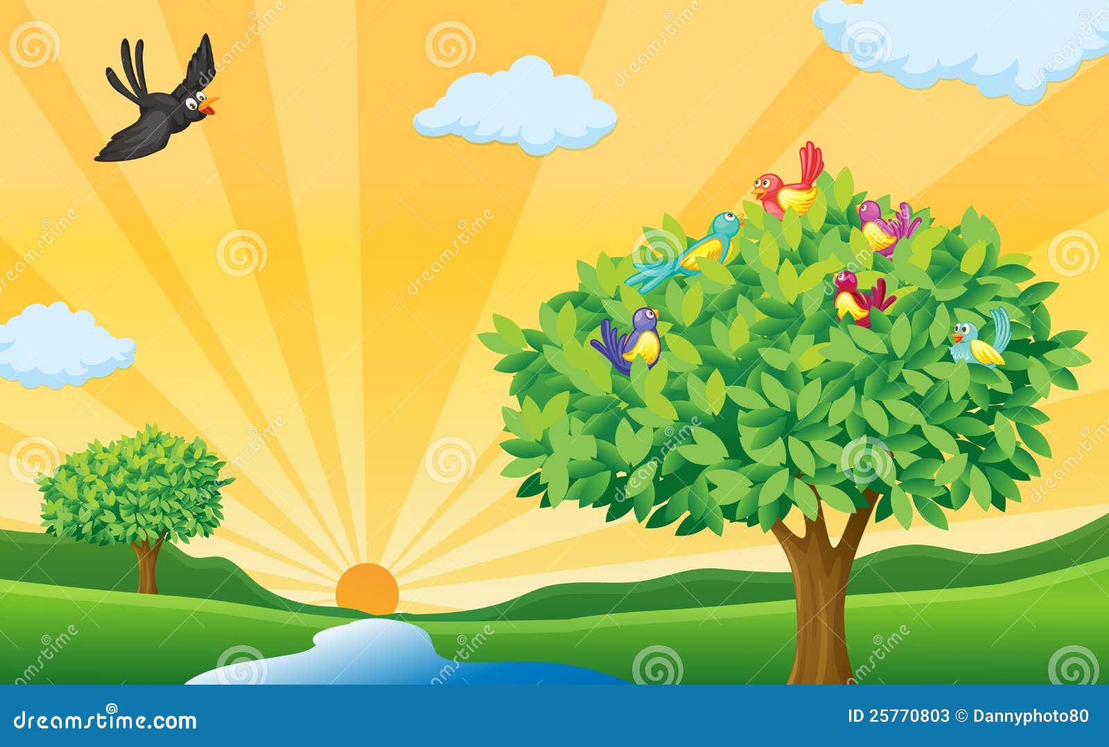 Tree, Birds And Sun Rays Stock Photos - Image: 25770803