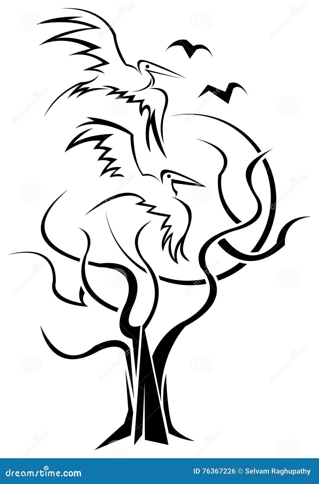 Tree with birds stock vector. Illustration of leaf, branch - 76367226