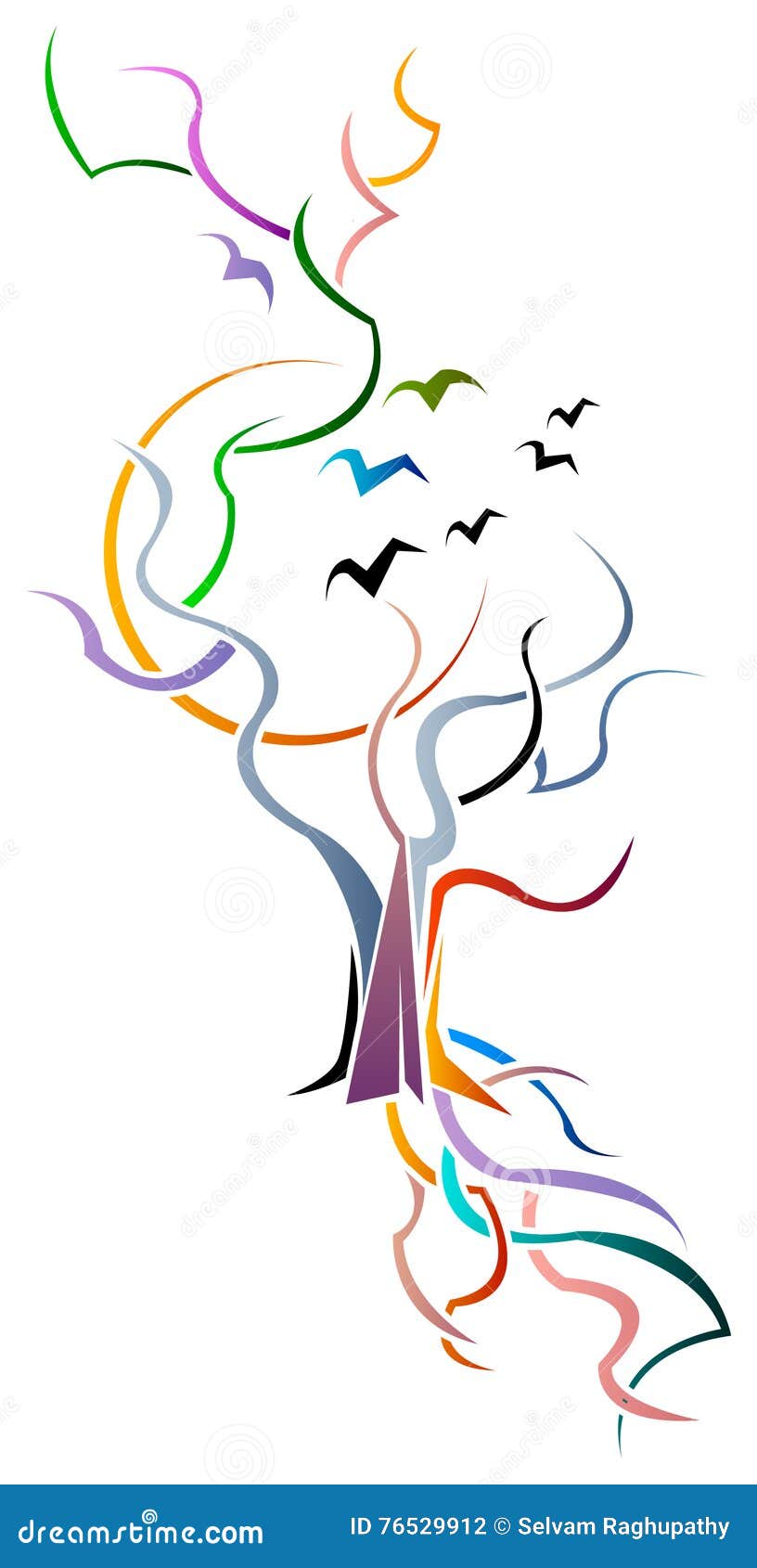 Tree with birds stock vector. Illustration of forest - 76529912
