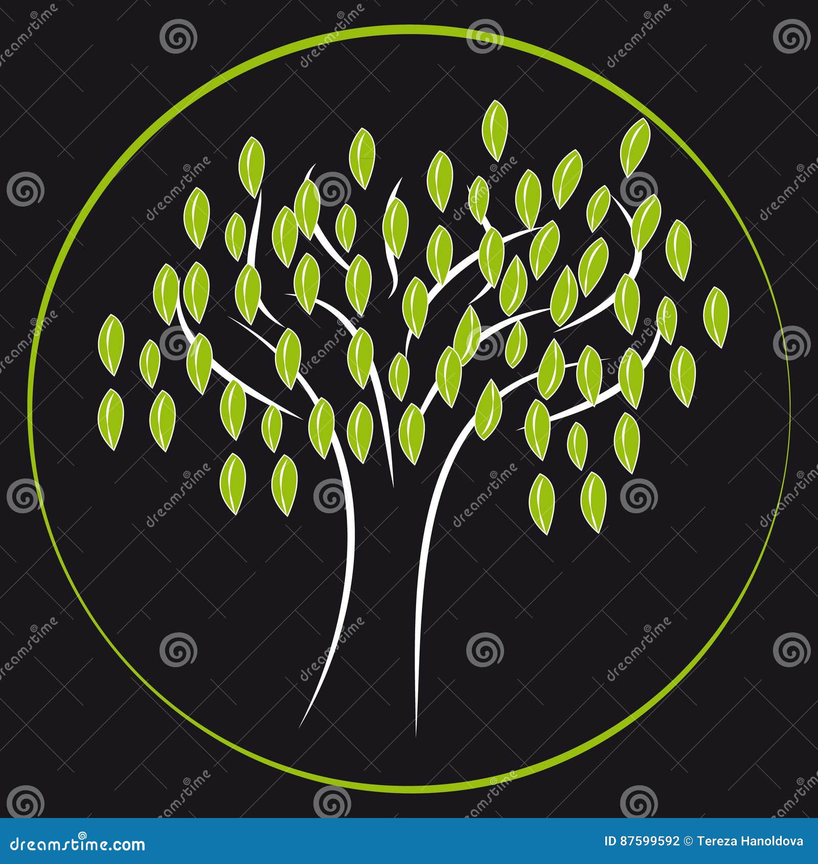 Tree on black background stock vector. Illustration of leaves - 87599592