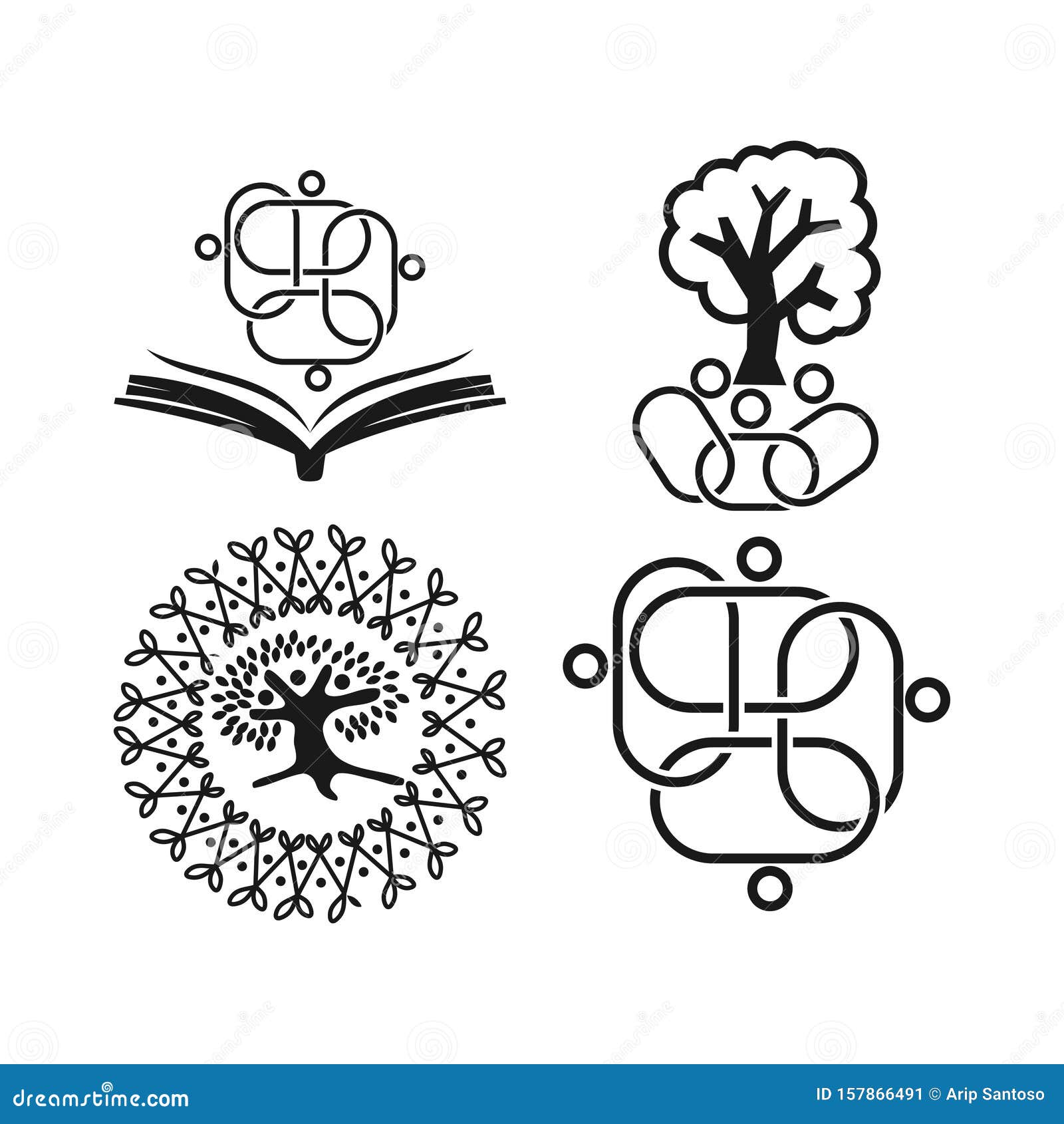 Tree Book Commitment Teamwork Together Black Logo Stock Vector ...