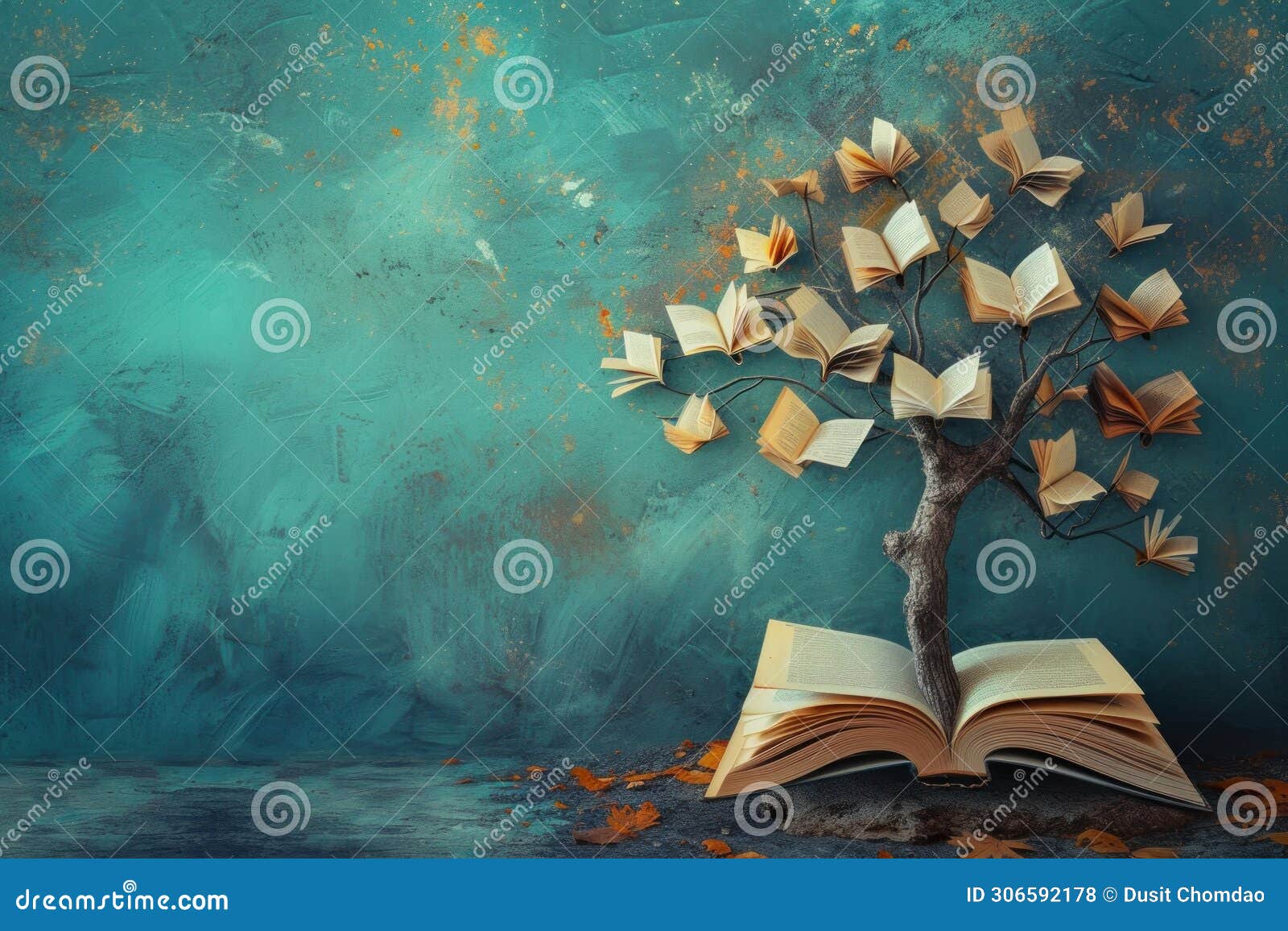 Tree with Book Leaves Symbolizing Growth through Reading. Generative AI ...