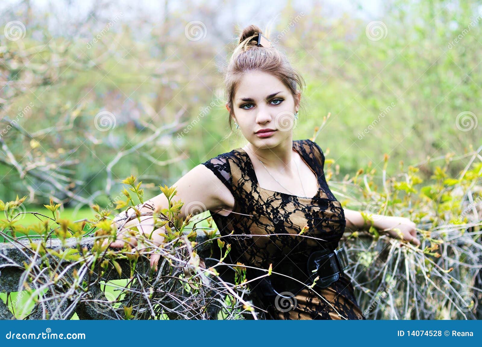 Tree-bound attractive girl stock photo. Image of liana - 14074528