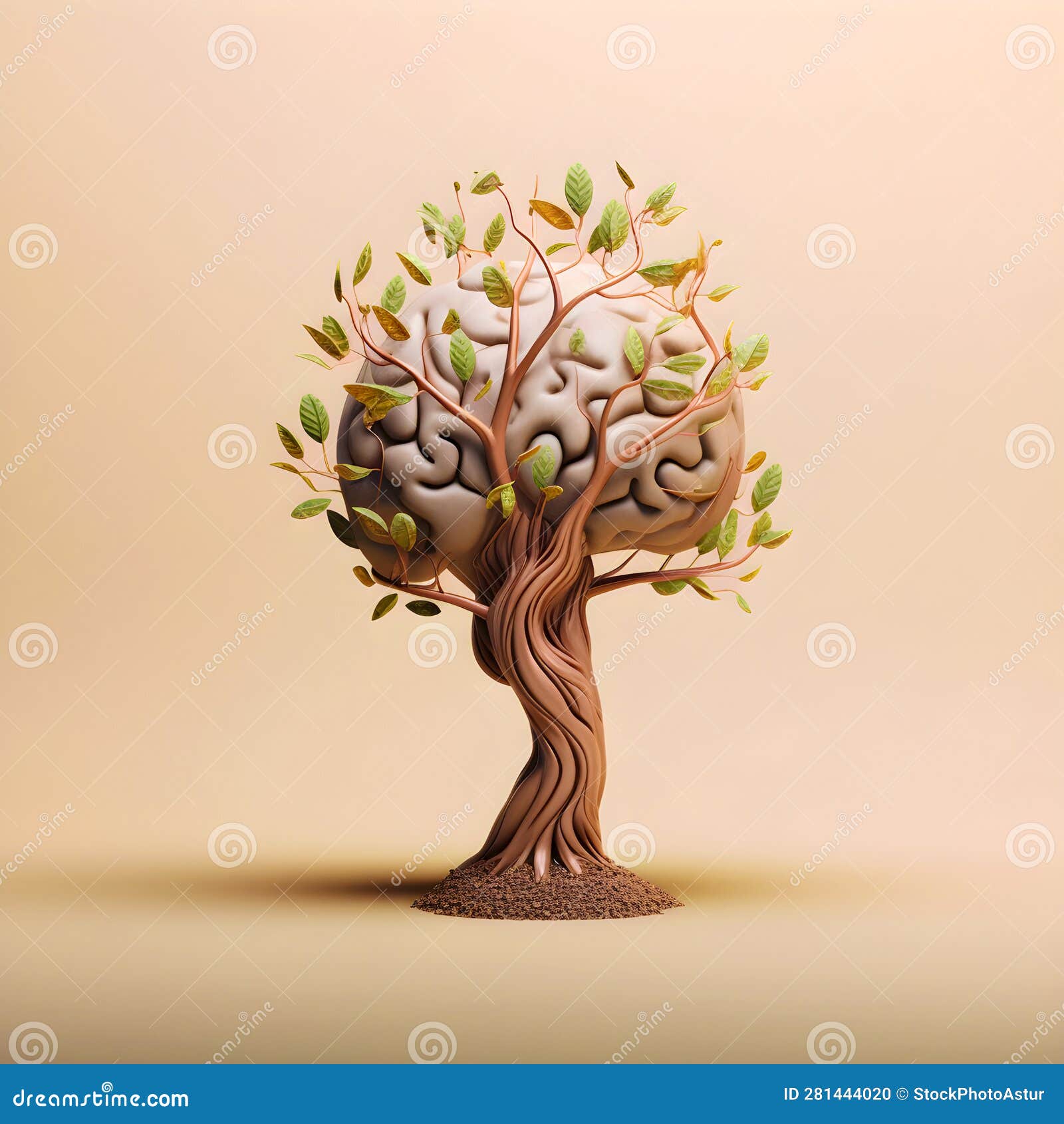 Tree that is a Brain with Branches and Green Leaves. Stock Illustration ...
