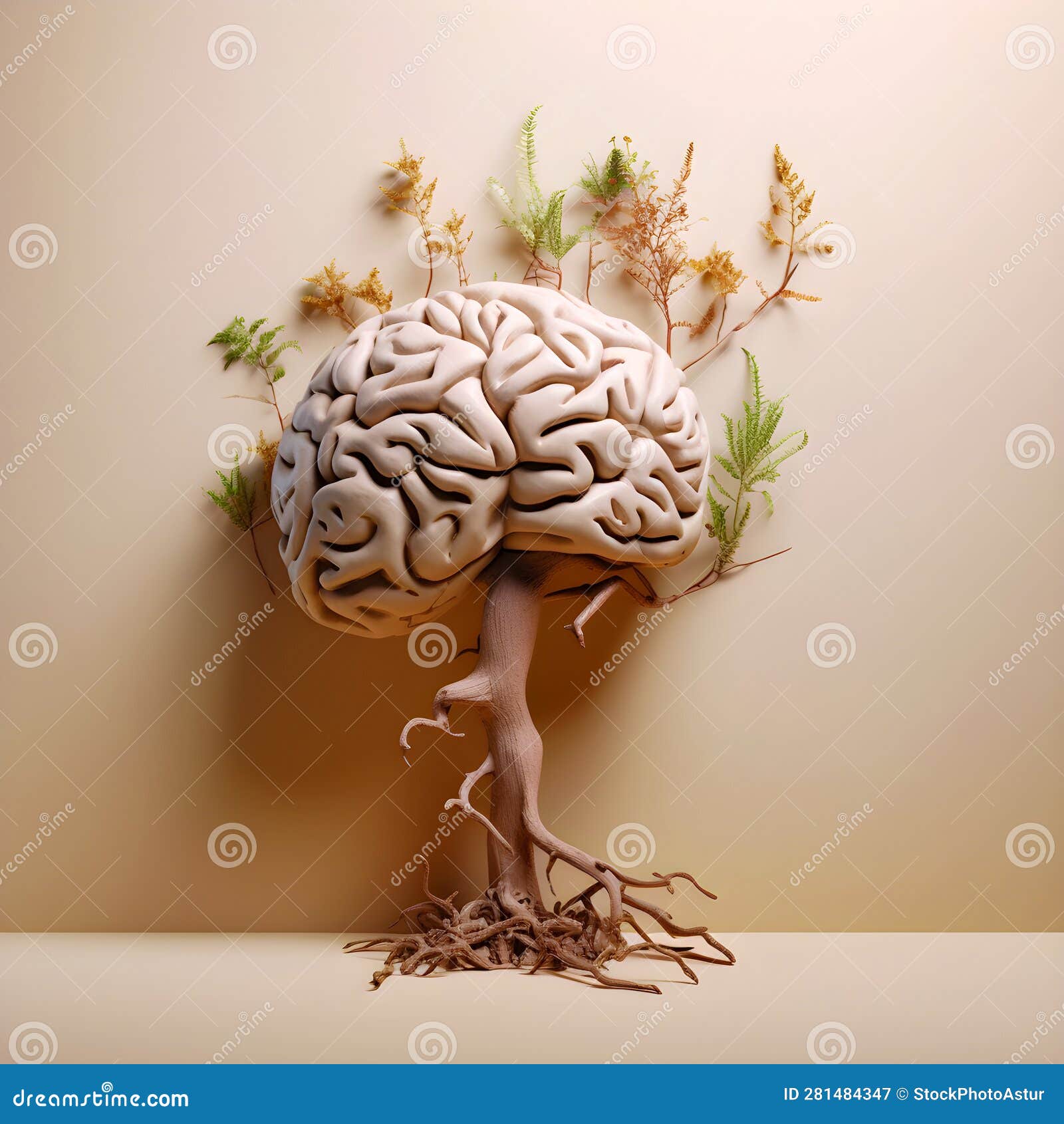 Tree that is a Brain with Branches and Green Leaves. Stock Illustration ...