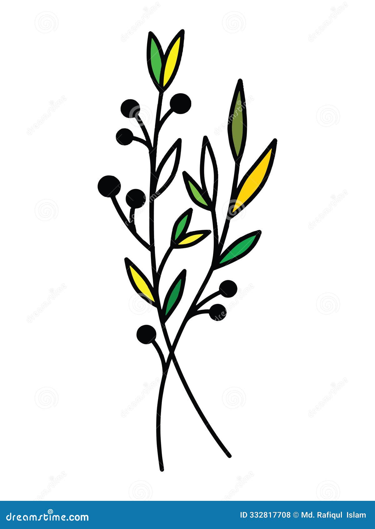 Tree Branch Colorful Pencil Line Art Drawing Stock Vector ...