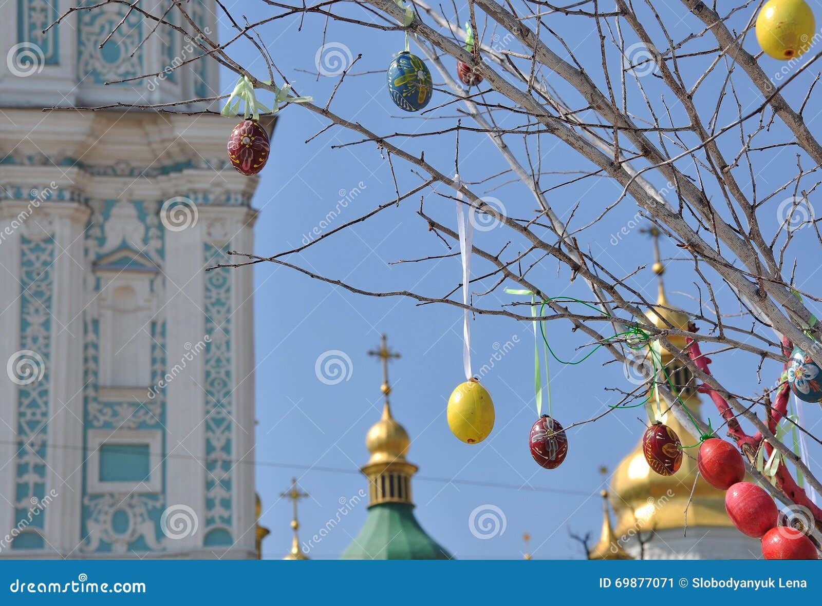 Tree Branch with Easter Eggs Stock Image - Image of architecture ...