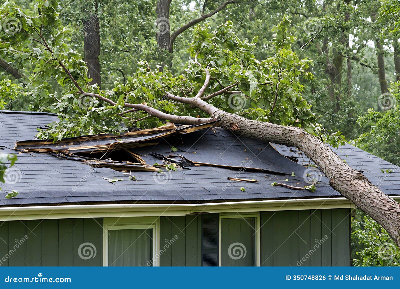 Tree Branch Falling on Roof Stock Illustration - Illustration of ...