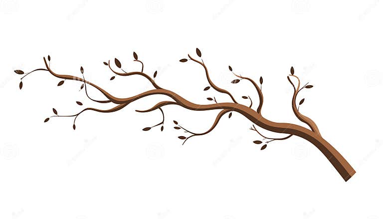 Tree Branch in Flat Style. Spring Tree Branches with Different Leaves ...