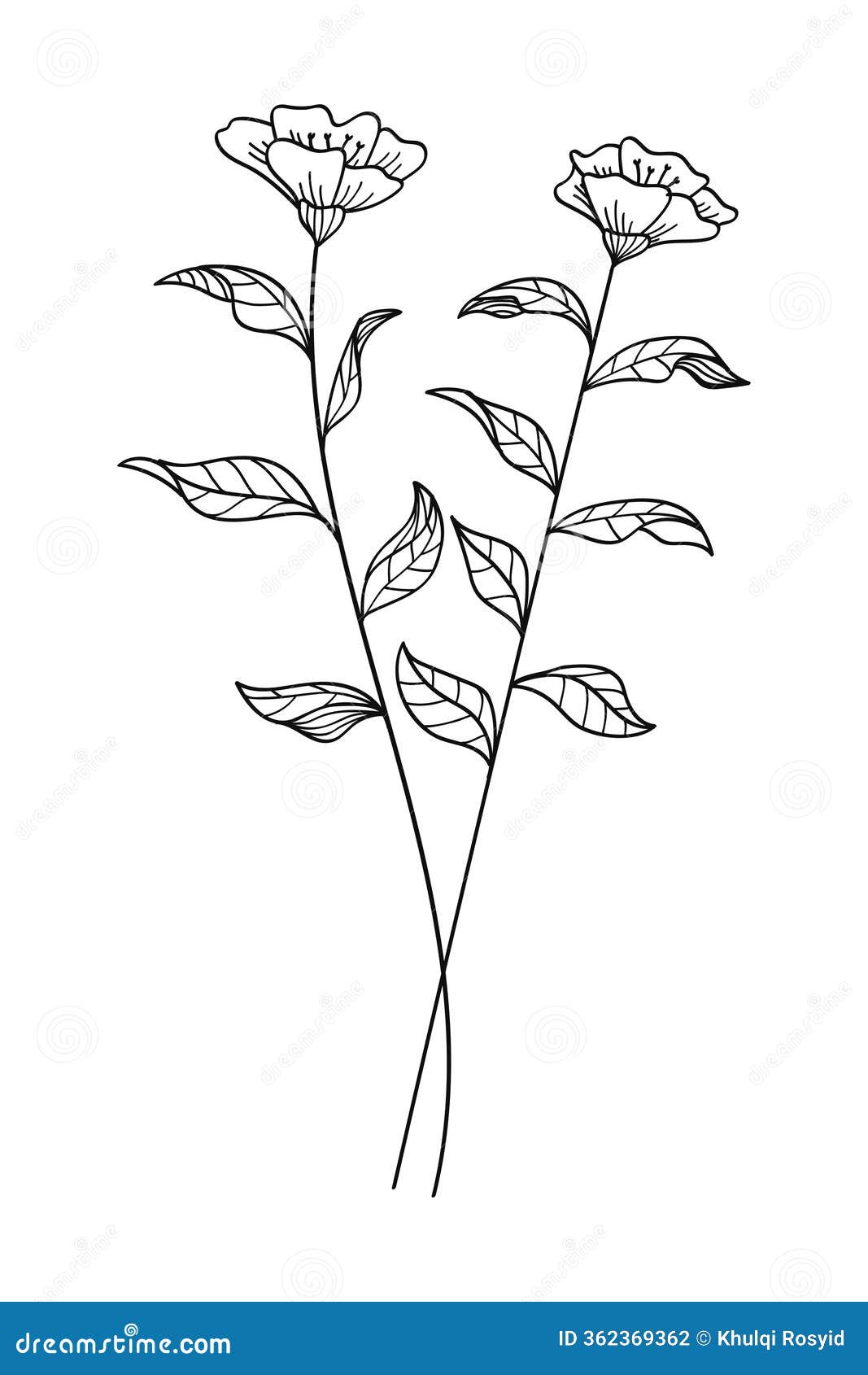 Tree Branch and Flower Botanical Line Art Nature Element.Vector ...