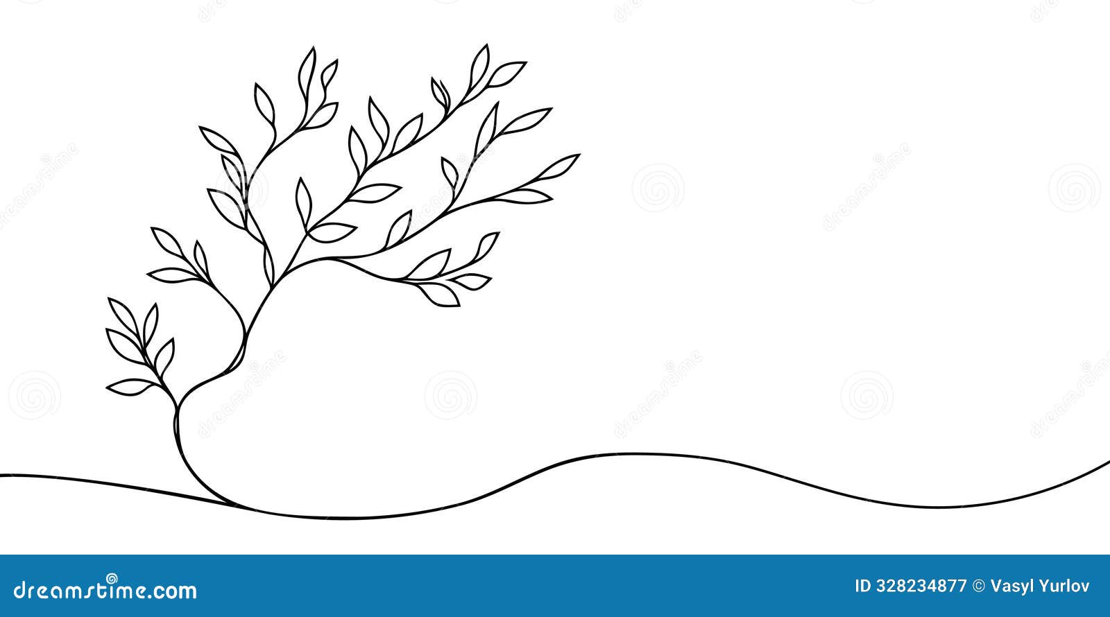 Tree Branch with Leaves. One Line Continuous Branch and Leaves. Line ...