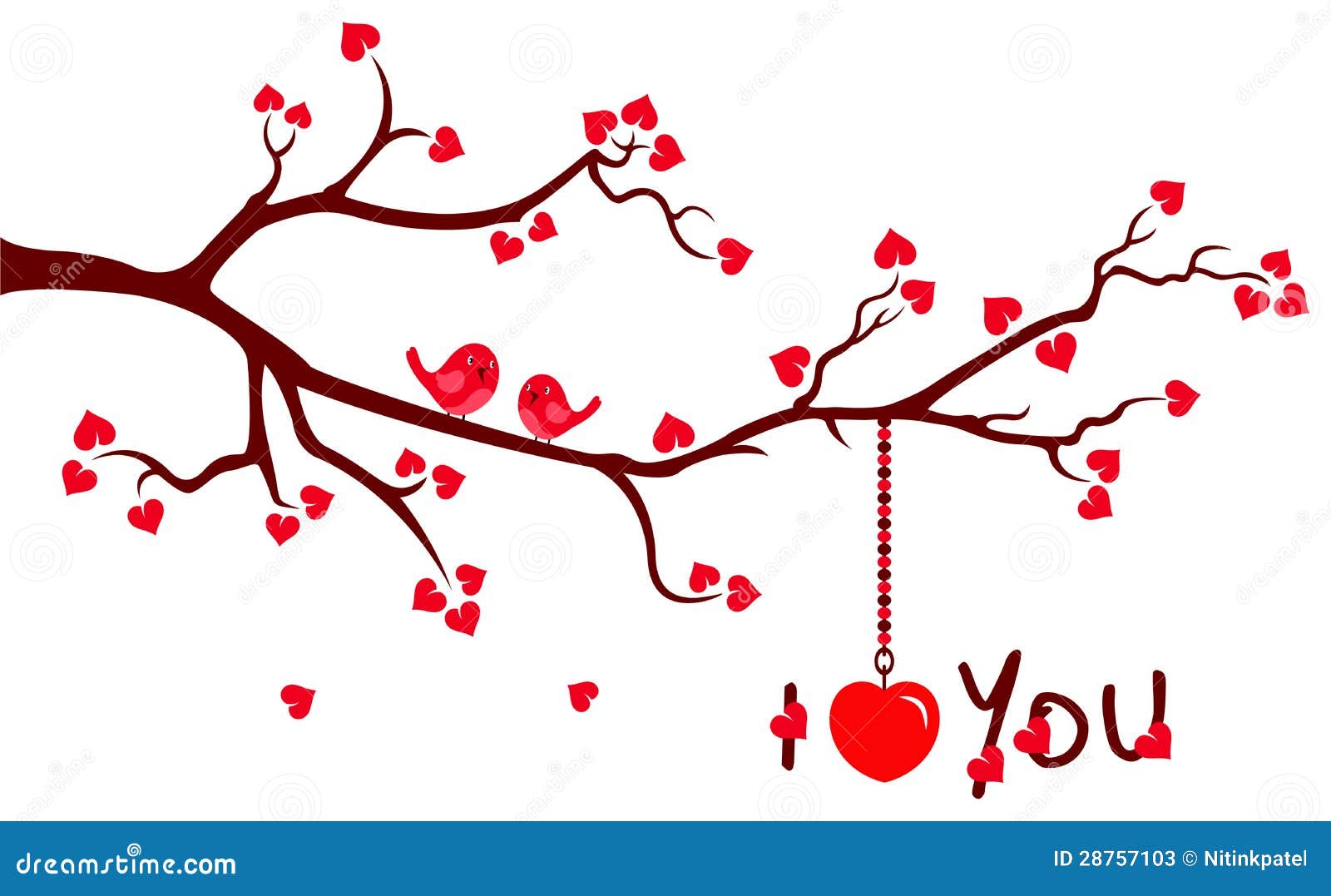 Tree Branch with Love Hearts Stock Illustration - Illustration of love ...