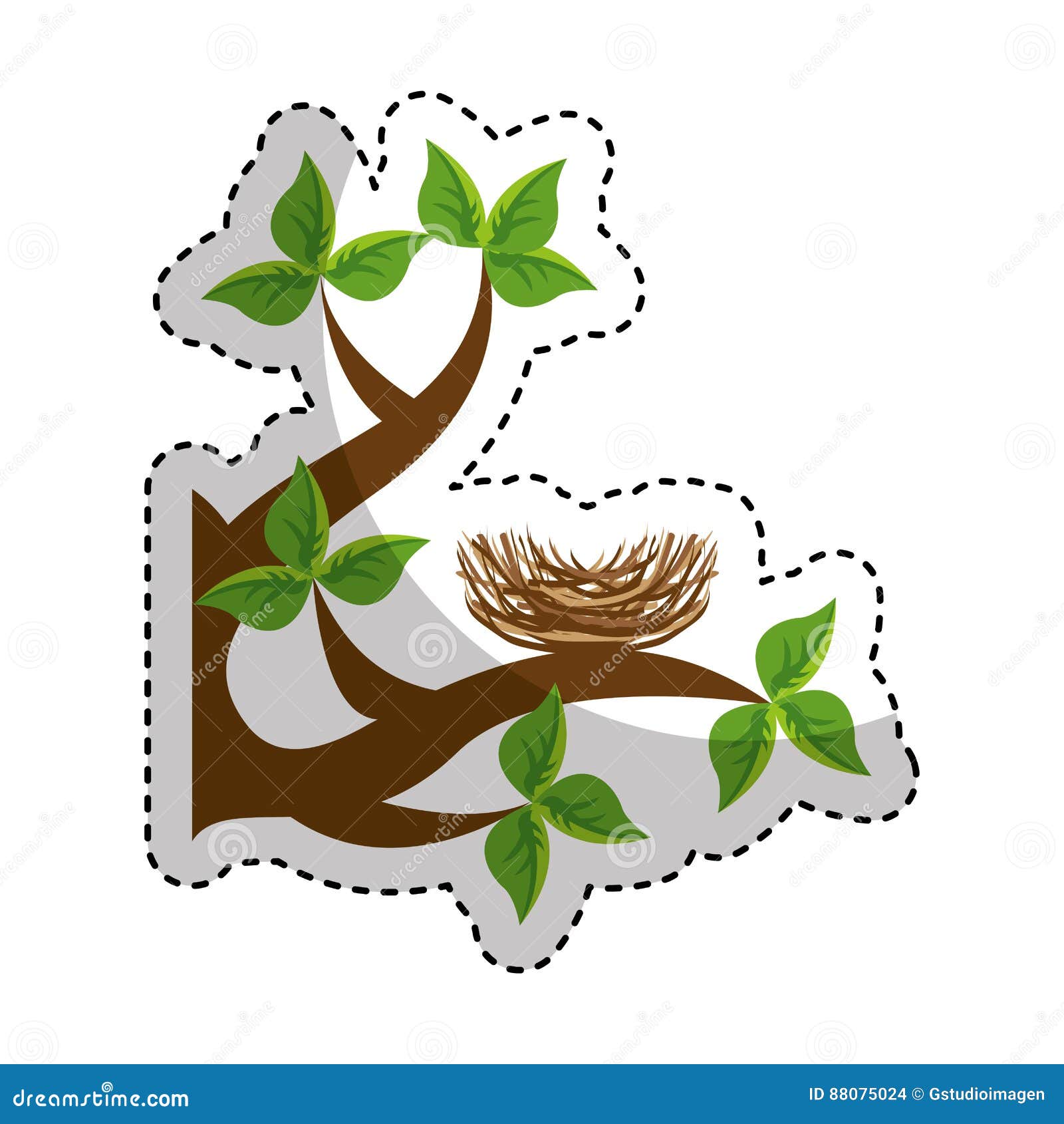 Tree Branch with Nest Nature Isolated Icon Stock Vector - Illustration ...