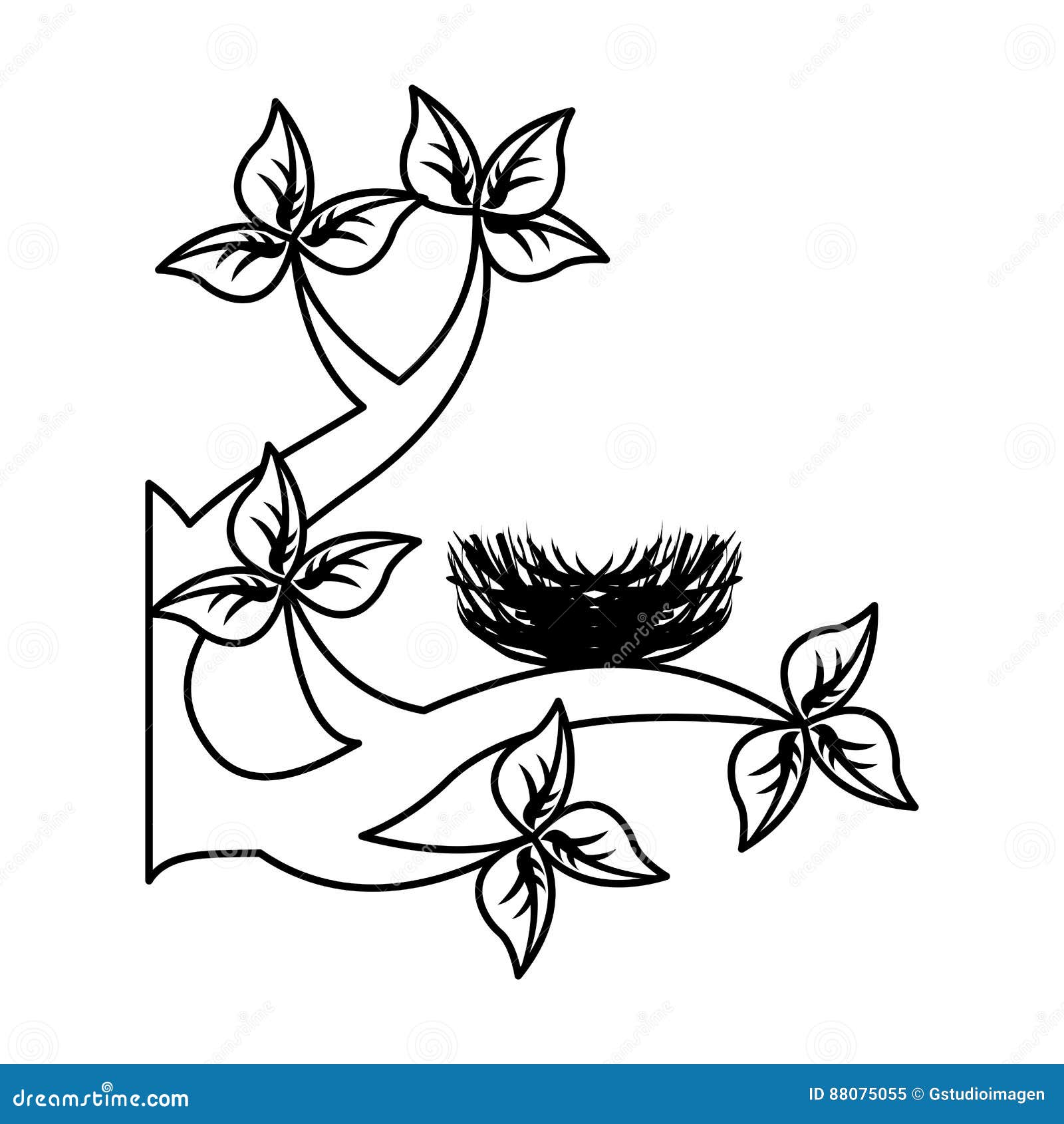 Tree Branch with Nest Nature Isolated Icon Stock Vector - Illustration ...