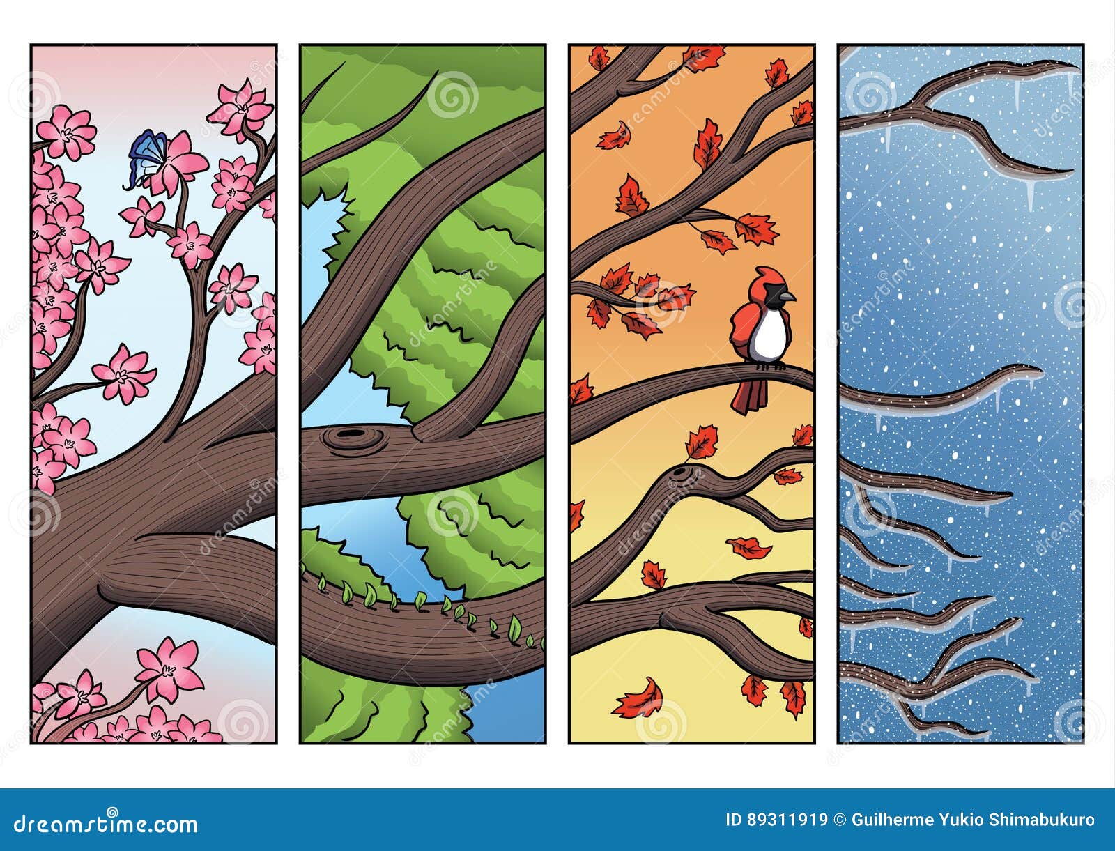 Tree Branch Passing through the Four Seasons Stock Vector ... Tree Branch Passing through the Four Seasons Stock Vector ...