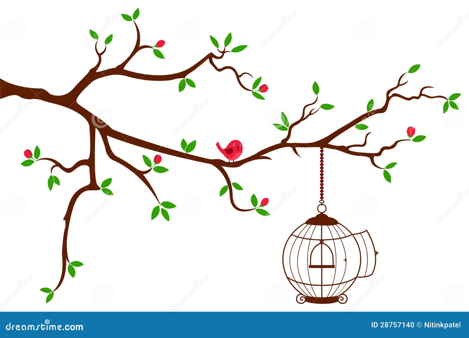 Tree Branch with Rounded Bird Cage Stock Illustration - Illustration of ...
