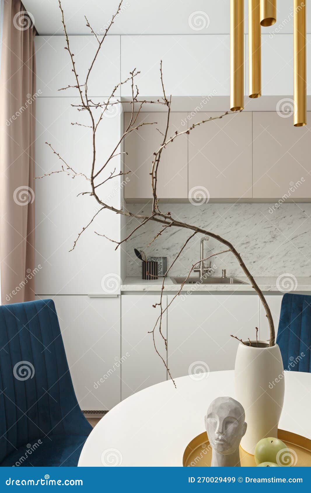 Tree Branch in Vase As the Main Design Element in Interior of Modern ...