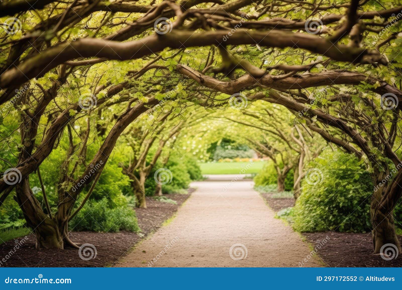 Arching Tree Branch Over The Farming Path Next To Stone Fence. Very ...