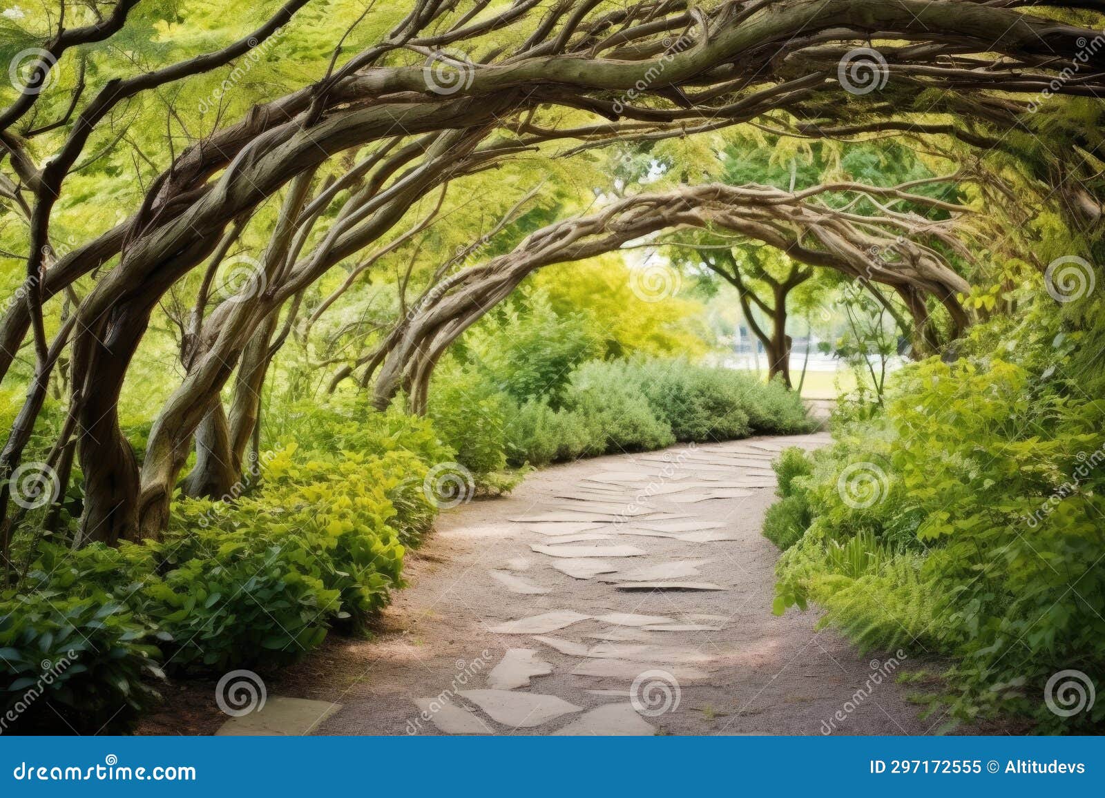 Tree Branches Arching Over a Garden Path Stock Image - Image of ...