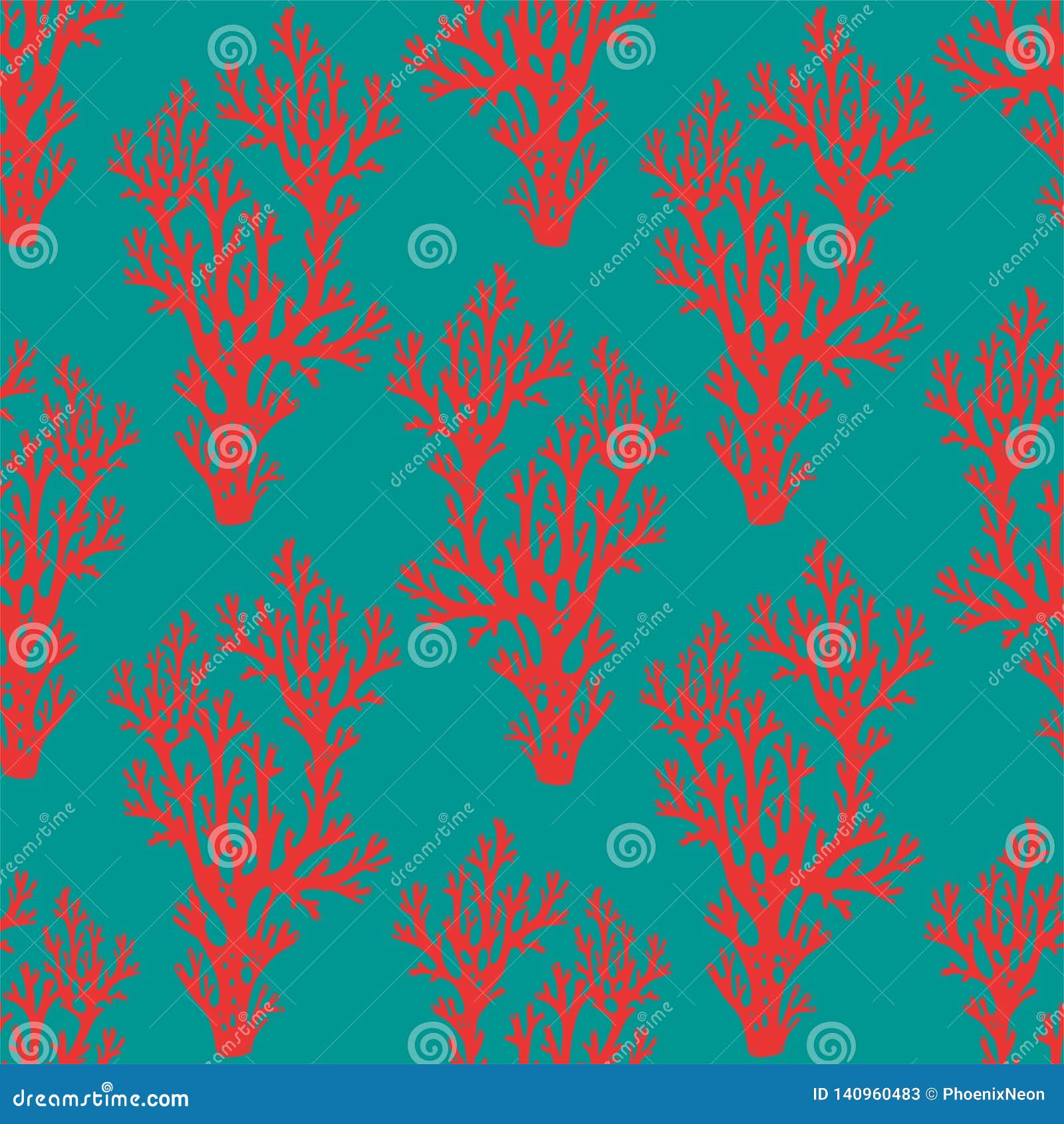 Tree Branches or Coral Algae Doodle Linear Seamless Pattern. Stock ...