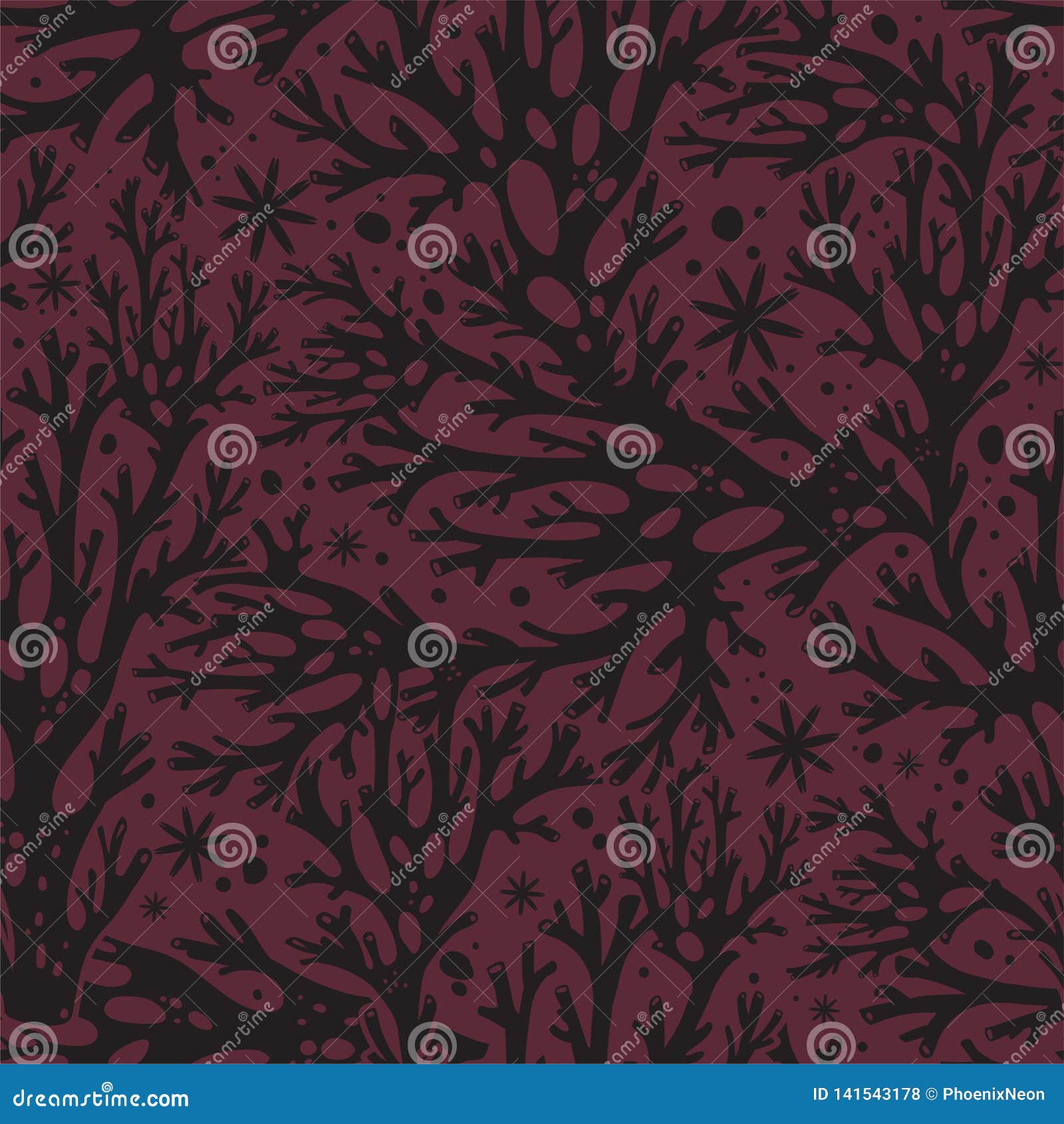 Tree Branches or Coral Algae Doodle Linear Seamless Pattern. Stock ...