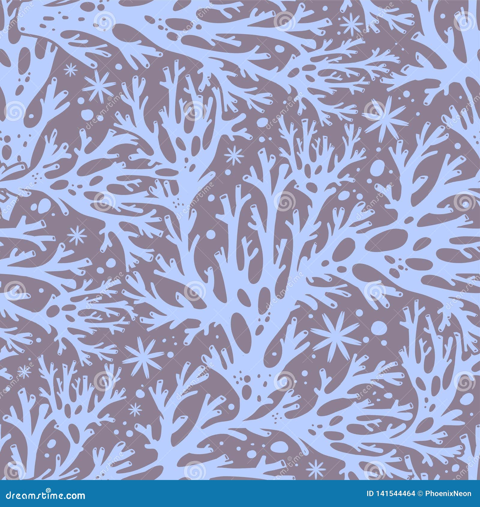 Tree Branches or Coral Algae Doodle Linear Seamless Pattern. Stock ...
