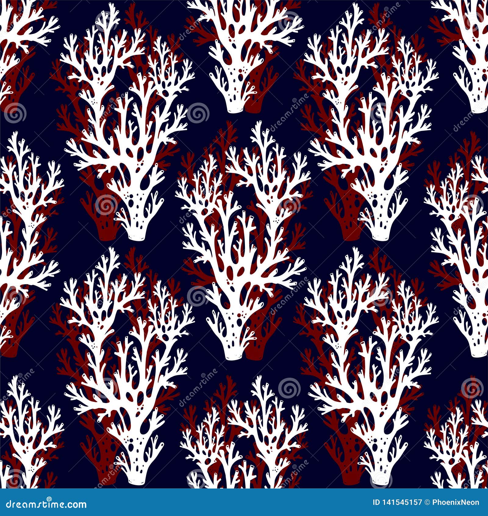 Tree Branches or Coral Algae Doodle Linear Seamless Pattern. Stock ...