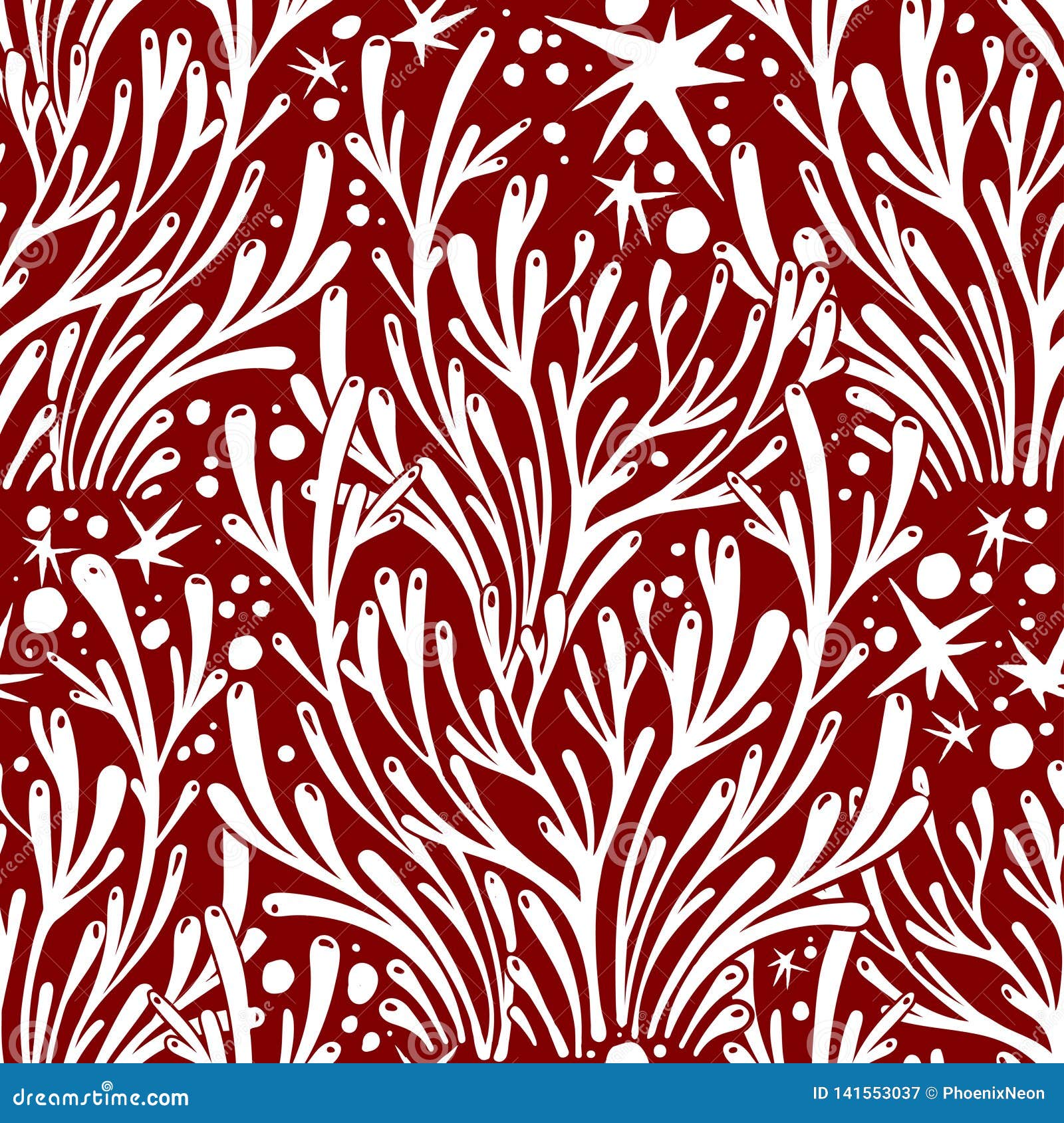Tree Branches or Coral Algae Doodle Linear Seamless Pattern. Stock ...