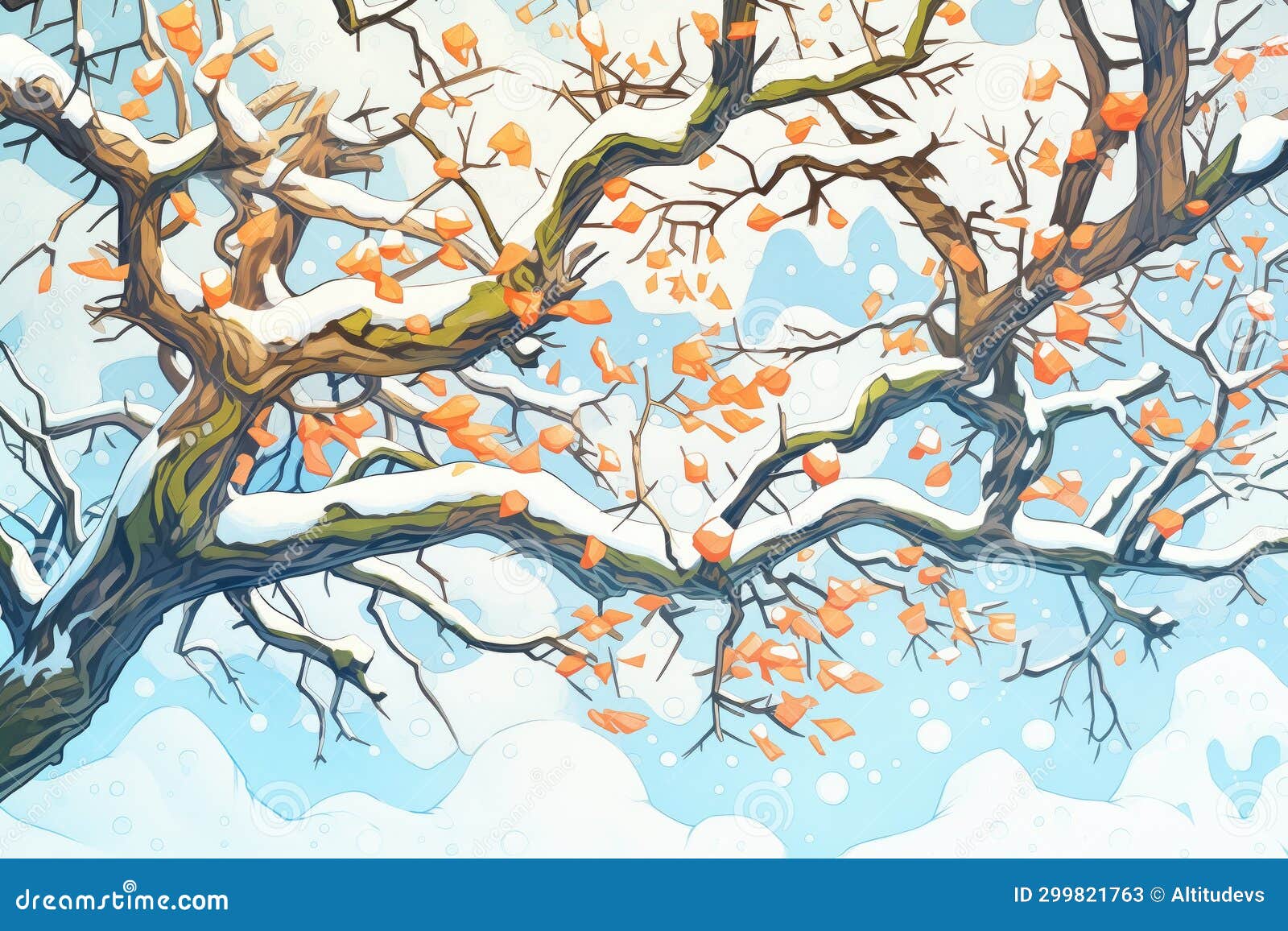 Tree Branches Covered in Snow Framing the Icy Scene Stock Image - Image ...