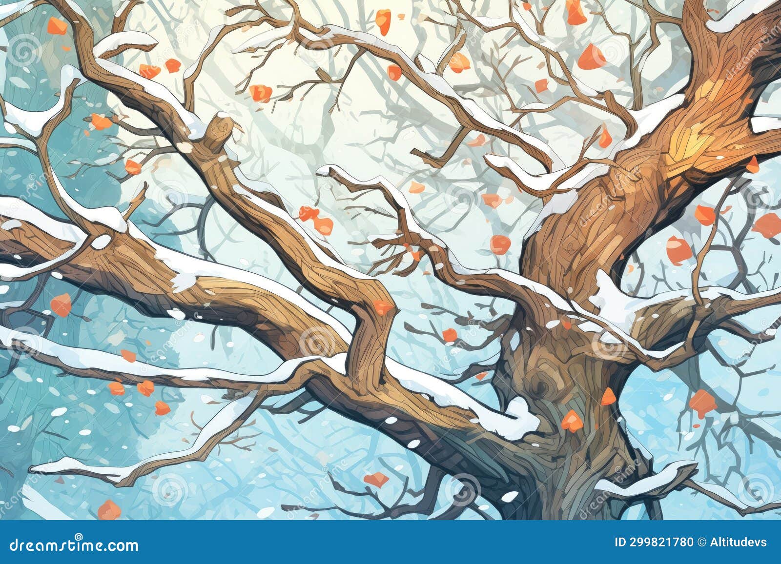 Tree Branches Covered in Snow Framing the Icy Scene Stock Photo - Image ...