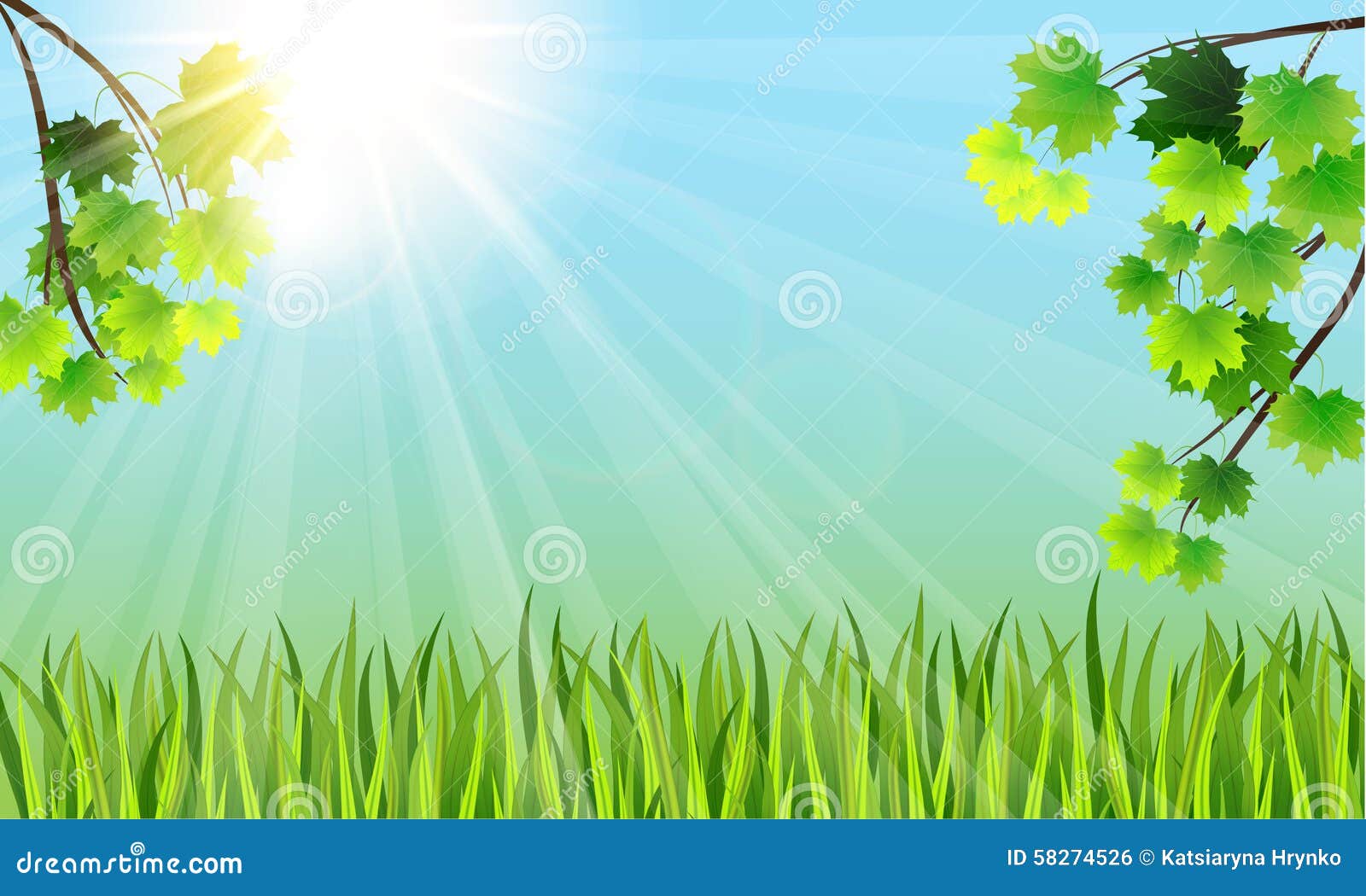 Tree Branches, Grass and the Sun Stock Vector - Illustration of lake ...